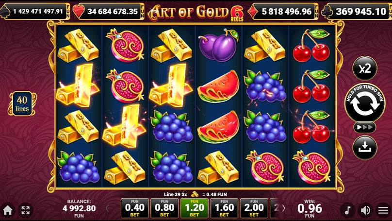 40 Art of Gold 6 Reels Slot Review and Free Demo