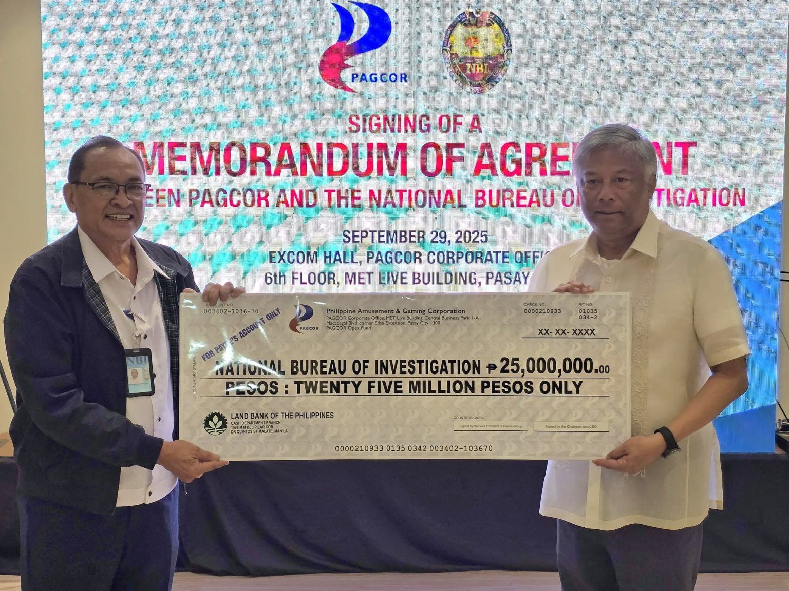 PAGCOR grants €734k to NBI to curb illegal gambling