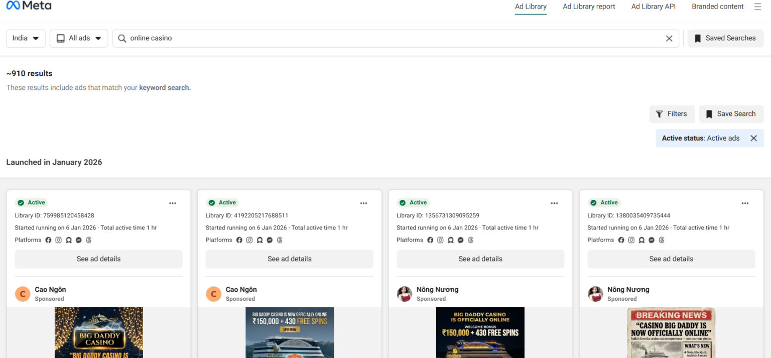 Meta sigue publicando anuncios de juegos ilegales